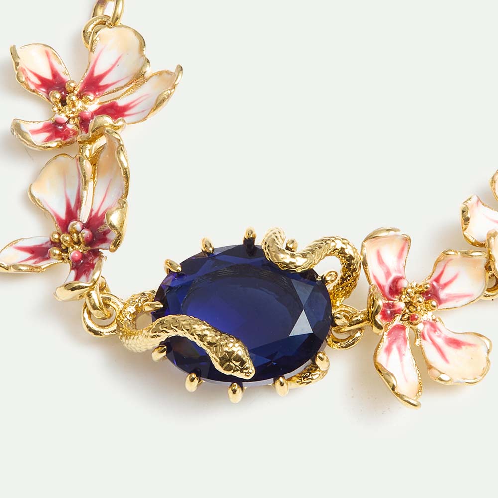 ヴァニタスの黄金のヘビ、紺碧色ストーン、ウスベニアオイの花 ブレスレット – PLAISIR TOKYO
